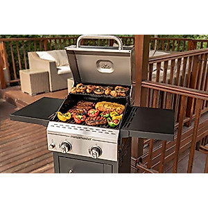 Megamaster 720-0864MA 2 Burner Propane Barbecue Gas Grill, for Camping, Outdoor Cooking, Patio, Garden Barbecue Grill, 28000 BTUs, with Foldable Side Table, Silver and Black