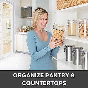 OGGI Tall Clear Canister with Clamp Lid, 58 oz - Large Airtight Food Storage Container, Ideal for Kitchen & Pantry Storage of Bulk, Dry Foods Including Pasta & Spaghetti