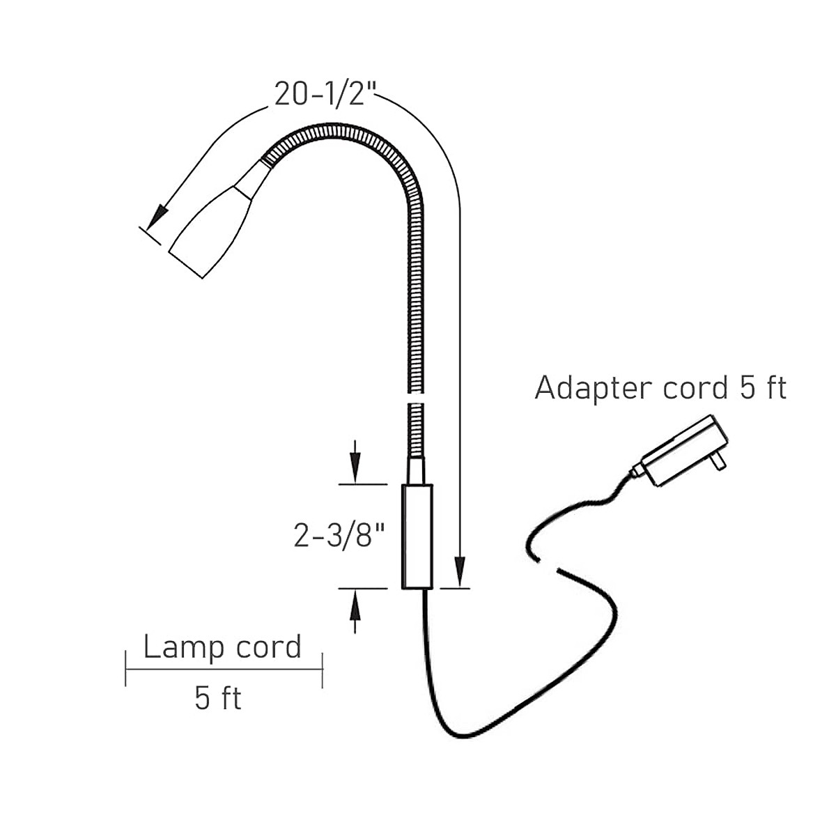 acegoo Bedside LED Reading Light Flexible Gooseneck Wall Lamp with USB Charger, Headboard Wall Surface Mount Dimmable Book Light, with Plug-in Power Adapter (Black Finish)