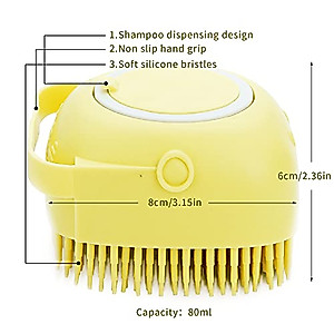 Molain Dog Cat Bath Brush Comb Silicone Rubber Dog Grooming Brush Silicone Puppy Massage Brush Hair Fur Grooming Cleaning Brush Soft Shampoo Dispenser (yellow)