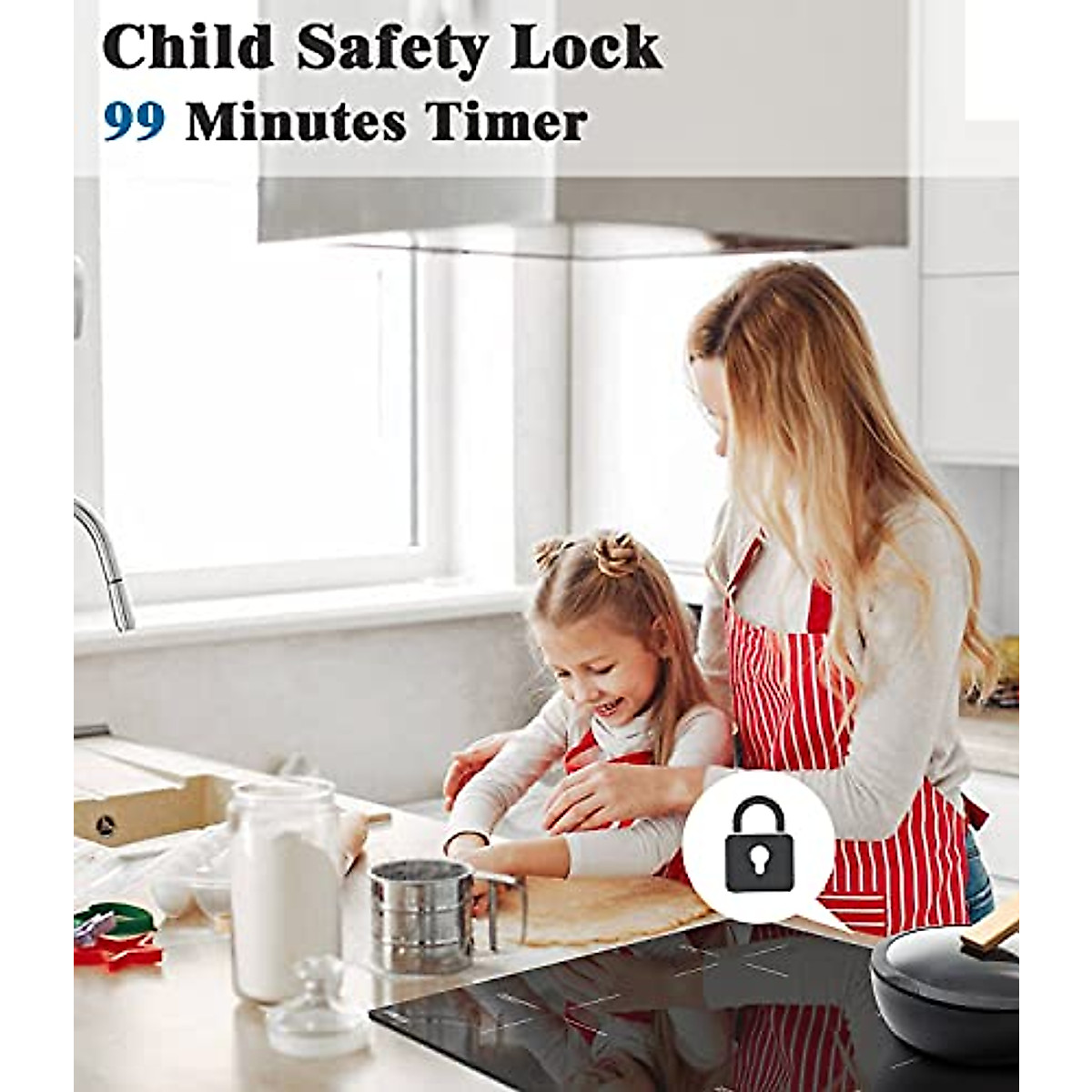 Karinear 24 Inch Induction Cooktop 4 Burner Electric Cooktop, Drop-in Induction Burner with Timer and Child Lock, Pause Function, Vitro Ceramic Glass, 220-240V, 6400W, Hard Wired(No Plug)