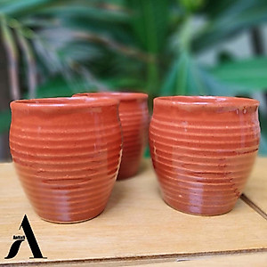 AnNafi® Indian Kulhad Cups Traditional Handmade Chai/Tea/Coffee Cup Ceramic Earthen Kulhar Mexican Red Clay Authentic Cantarito De Barro Fiesta Jarritos Mexicanos for Hot & Cold Beverages Set Of 6