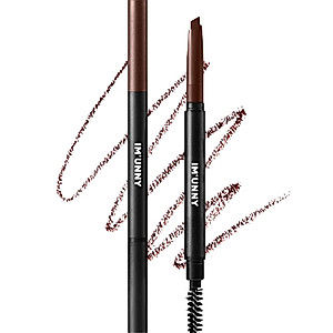 IM UNNY Designing Eyebrow Pencil with Brush (Brown), Waterproof, Ultra-Triangle Tip to draw Precise hair-like stroke, Longwearing, Soft texture with Natural colors for Daily look, Korean Makeup