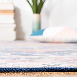 SAFAVIEH Tucson Collection Machine Washable Slip Resistant 6' x 9' Blue/Rust TSN110M Vintage Persian Medallion Living Room Dining Bedroom Area Rug