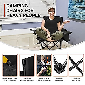 KingCamp Padded Folding Lounge Chairs with Built In Cupholder, Insulated Cooler Sleeve, and Side Storage Pocket for Indoor and Outdoors, 2 Pack, Black