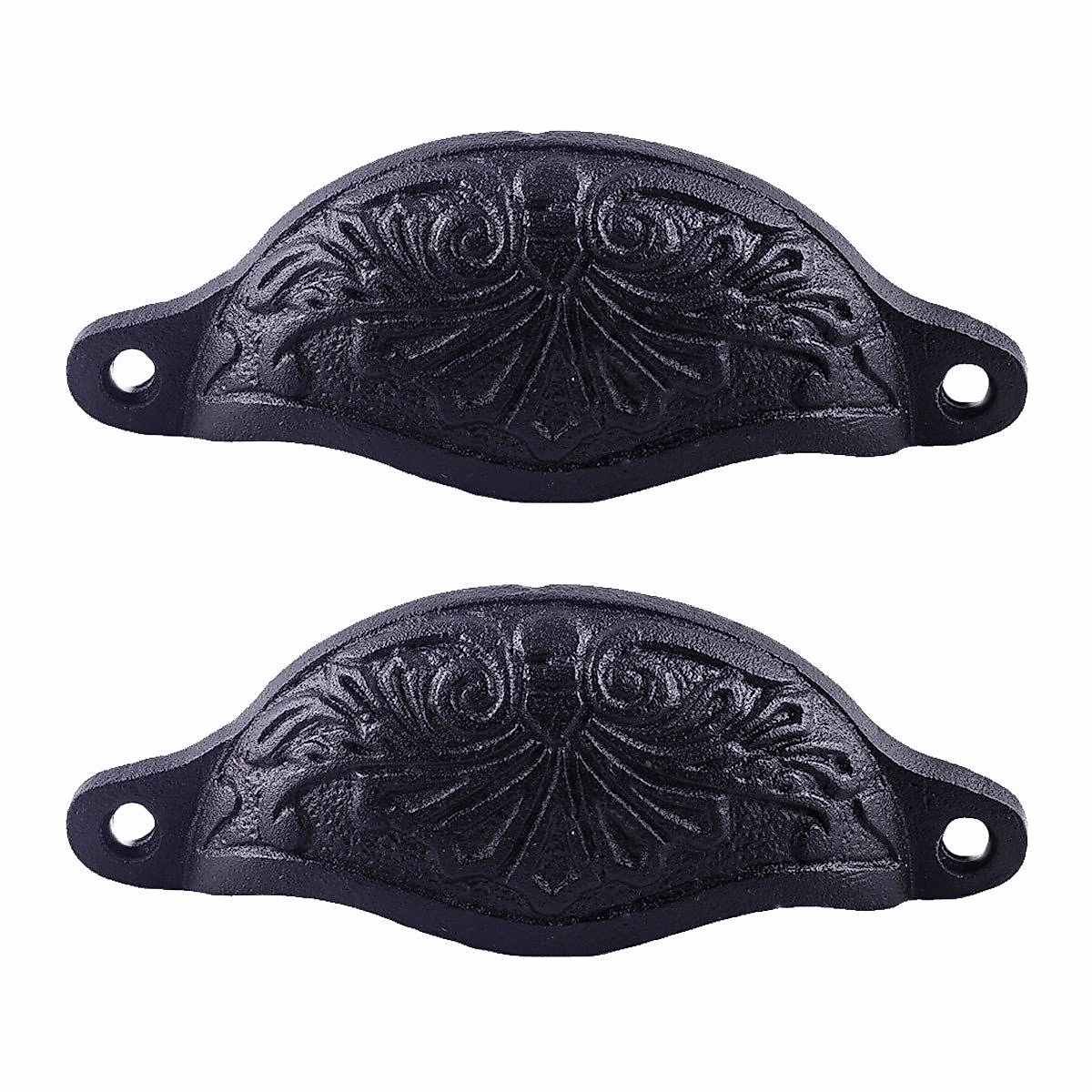 Renovators Supply Manufacturing Antique Black Cabinet Drawer Cup Bin Pull Wrought Iron 4.5" W x 1.5" H Kitchen Dresser Handles Rust Resistant Powder Coated Unique Pulls with Hardware Pack of 2