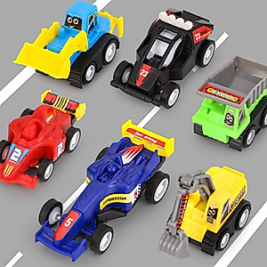 Easter Eggs Prefilled with 12 PCS Dinosaur Toys Figures, Colorful Easter Egg Fillers, Cake Toppers, Easter Basket Stuffers Toy Gifts Party Favor for Kids (Pull Back Cars)