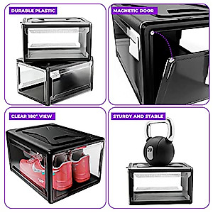 Urban Loft Premium Acrylic Shoe Boxes Stackable,Clear shoe organizer for Closet-Pack Of 1| Large sneaker storage box | Sneaker Clear Shoe Case for Sneakerheads with Drop Lid Shoe Display Case, Black