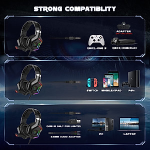 EUARNE Gaming Headset for PS5, PS4, Xbox Series X|S & Xbox, PC Gaming Headphone with 7.1 Surround Sound, Noise Canceling Mic- for PlayStation 5, Mac