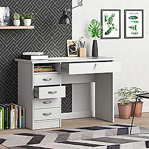 Tvilum Walden Desk with 5 Drawers, White
