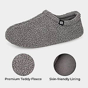 VeraCosy Women's Fuzzy Teddy Slippers Lightweight Memory Foam Indoor House Shoes (7-8, Grey)