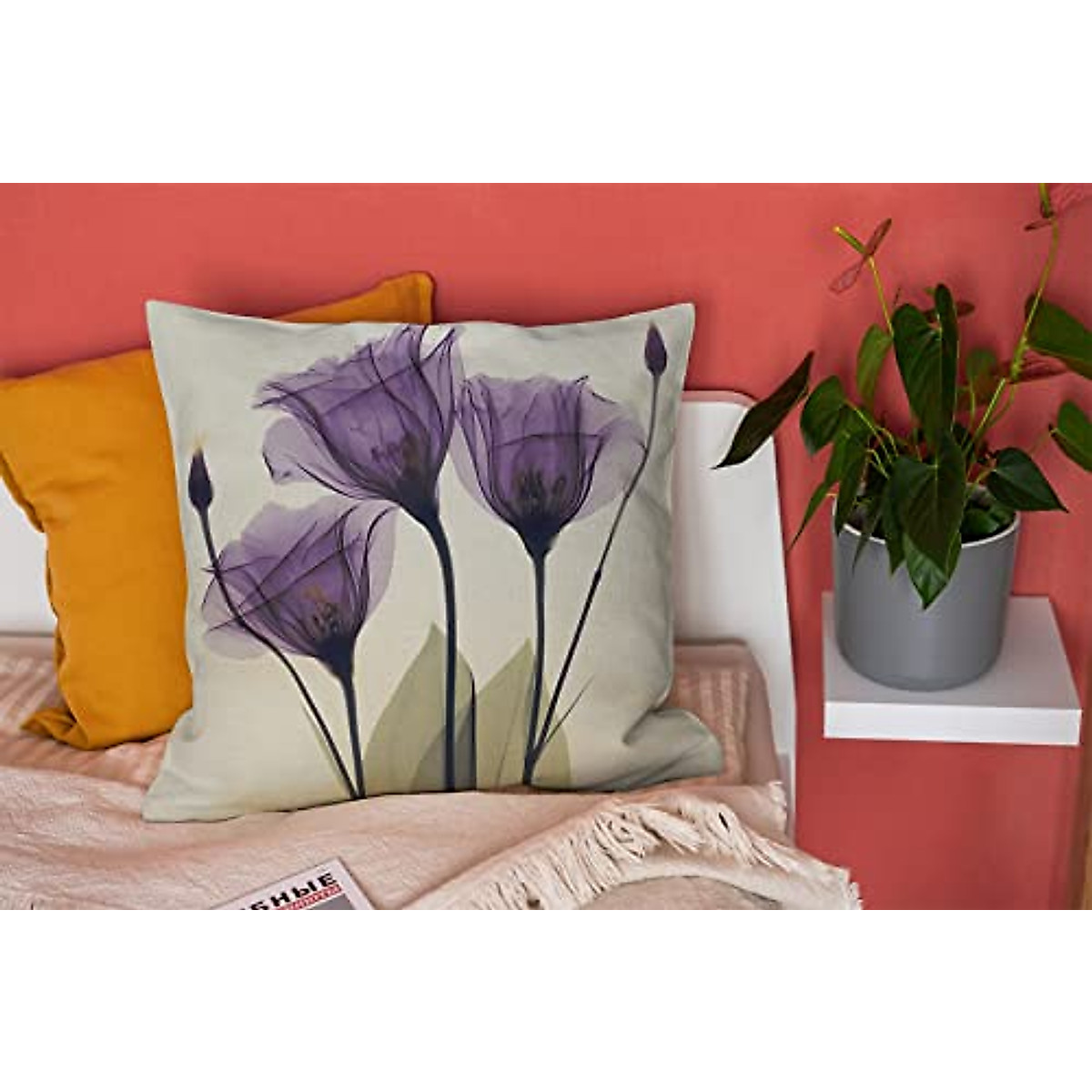 Pillow Covers 18 X 18 Inch Set of 4, Floral Plants Decorative Pillow Covers Summer Outdoor Pillow Covers Linen Square Pillow Cases Sofa Cushion Case for Farmhouse Living Room Patio Home Decor