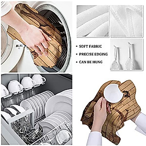 Savannan Dish Cloths for Kitchen, Giraffe and Elephant Eagle on Retro Wooden Plank Water Reflection,Super Soft and Absorbent,Reusable Polyester Towels for Home,Kitchen,18"x28", 2 Pack