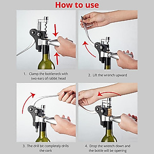 Wine Bottle Opener, Rabbit Corkscrew Design, Zinc Alloy Material, Premium Bar & Wine Accessories for any size of bottle and cork