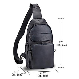 Genuine Leather Sling Bag Crossbody Purse Handmade Hiking Daypack Retro Shoulder Backpack Vintage Chest Bag (Darkgrey)