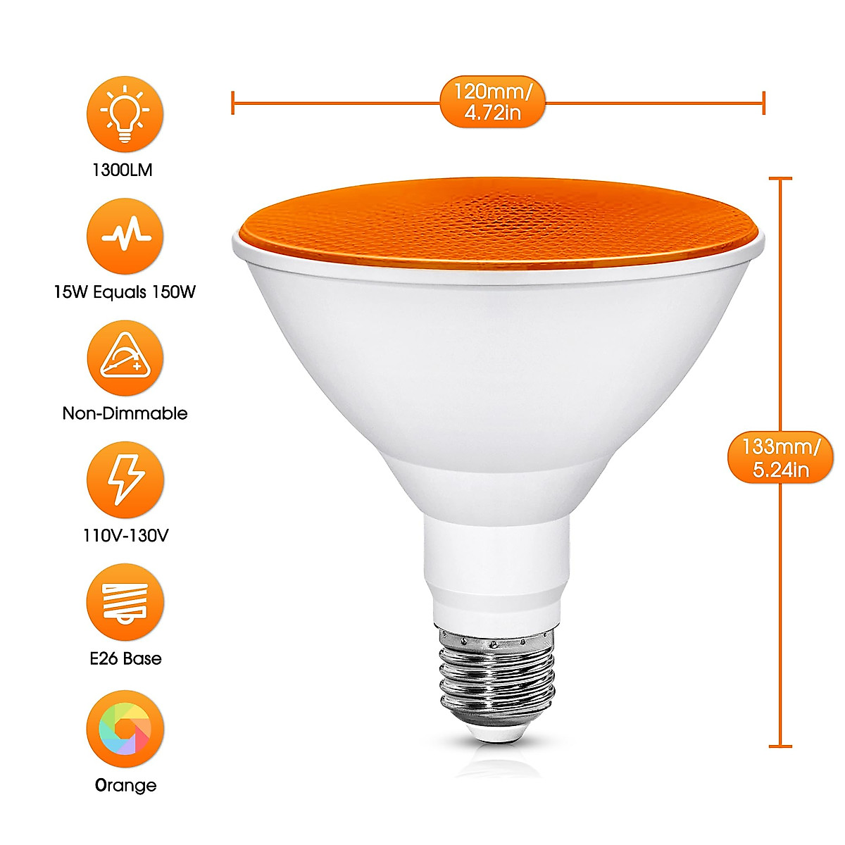 LED Par38 Flood Orange Light Bulb - 150W Equivalent Halloween Flood Lighting, 15W E26 Base Orange LED Lights, for Halloween Party Decoration, Porch, Home Lighting, Holiday Lighting Outdoor, 2 Pack