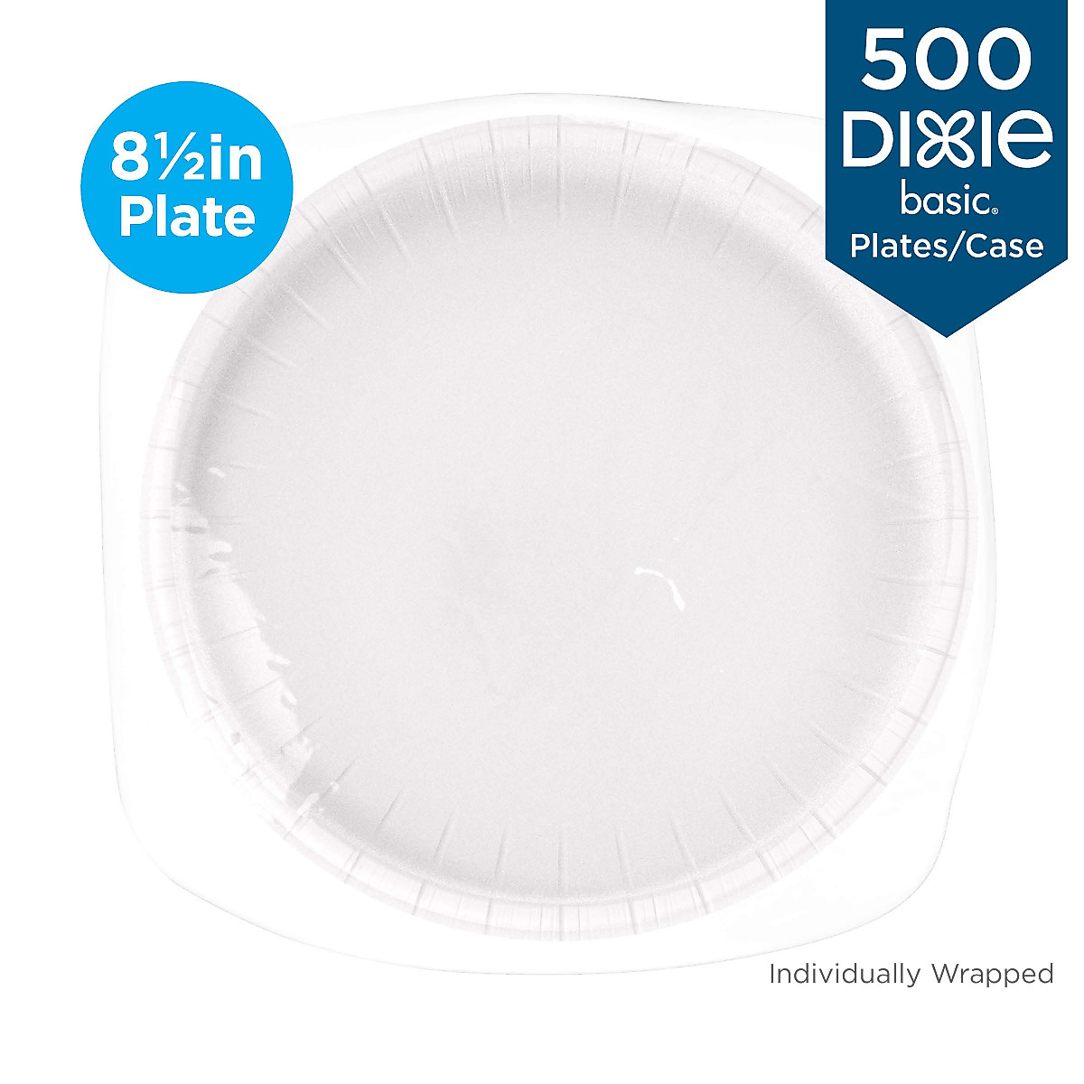 Georgia-Pacific Dixie Basic® 8.5” Wrapped Light-Weight Paper Plates by PRO , White, Individually Wrapped, DBP09WR1, 500 Plates Per Case