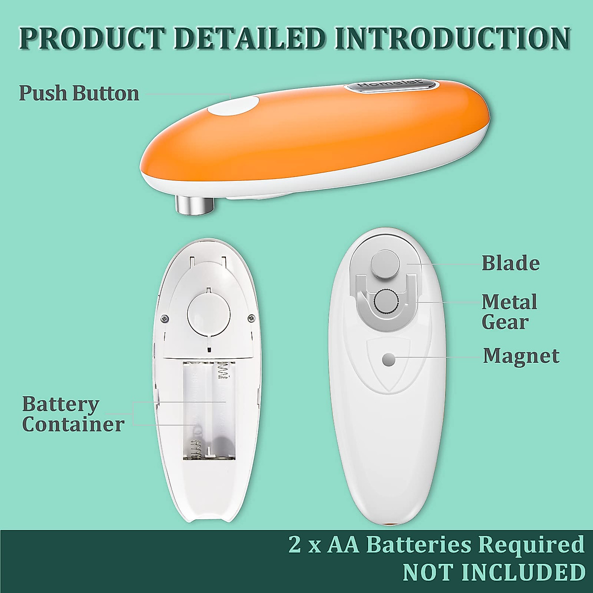 Homelet Electric Can Opener Smooth Edge Safe One Touch Labor Saving Heavy Duty Stainless Steel Automatic Can Opener For Seniors/Arthritics/Women/Kid Kitchen Camping Bottle Opener
