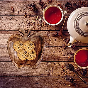 EARTHLY HOME Wooden Apple Shape Serving Tray, Wooden Tray with Handles Natural Finish, Great for Dinner Trays, Tea Tray, Bar Tray, Breakfast Tray - Hand Carving Unique Furnishing,8"