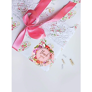 by Mich 1.5 Inch Thank You Stickers, Roll of 500 pc,3Designs |Thank You Stickers for Small Business, Wedding and Holiday |Pink, Black Thank You Labels with Greenery Boho Handwritten Rose Gold Font