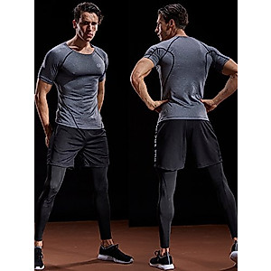 NELEUS Men's 3 Pack Compression Baselayer Athletic Workout T Shirts,5022,Black,Grey,Red,US M,EU L
