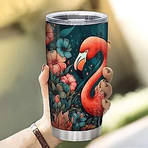 Hyturtle Personalized Gifts For Flamingo Lover - Flamingo Prints Custom Name Stainless Steel Tumbler 20oz With Lid - Idea Bird, Animal lover Gift For Women Girl On Birthday, Christmas