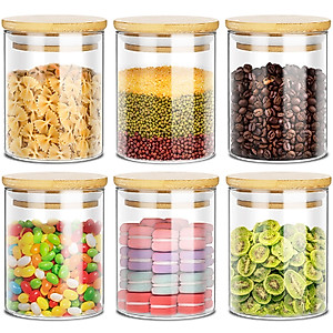 ZaGupul Glass Jars for Food Storage with Bamboo Lids and Labels,16 OZ Air Tight Storage Containers for Pantry, Kitchen Canisters for Herb, Sugar, Cookie, Candy and Spices Jar(Set of 6)