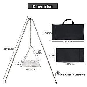 REDCAMP Campfire Tripod, Folding Camping Grill with Grill Grate, Tripod Cooker for Cooking,Ourdoor BBQ