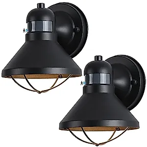 LONEDRUID 2 Pack Motion Sensor Outdoor LED Wall Light Dusk to Dawn Exterior Sconce Lighting Fixture Waterproof Wall Mount Barn Lamp Black Outside Lantern for House Porch Garage Farmhouse