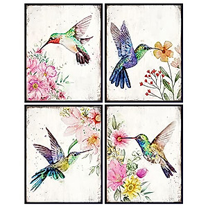 Hummingbirds Wall Art - Pink Blue Green Country Floral Shabby chic Decor- Bedroom Decor for Women - Cute Living room Wall Decor - Girls Room Decor Poster Set - Farmhouse print decoration UNFRAMED 8X10