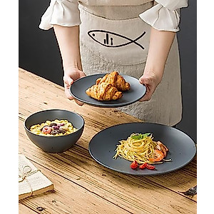 Famiware 16 Piece Moon Dinnerware Sets, Kitchen Plates and Bowls Set for 4, Dish Set with Speckled Design, Microwave and Dishwasher Safe, Charcoal