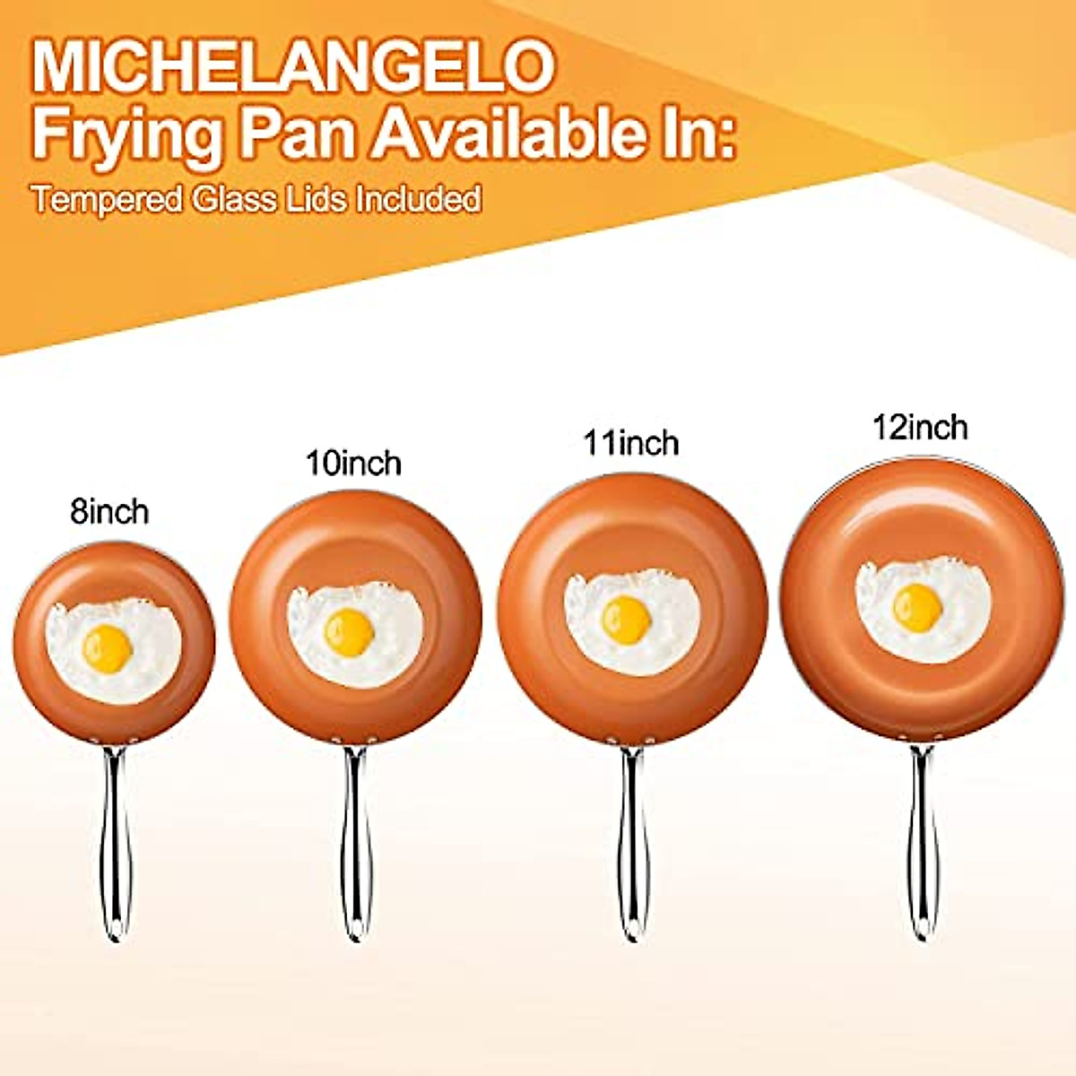 MICHELANGELO Frying Pan with Lid, Nonstick 8 Inch Frying Pan with Ceramic Titanium Coating, Copper Frying Pan with Lid, Small Frying Pan 8 Inch, Nonstick Frying Pans