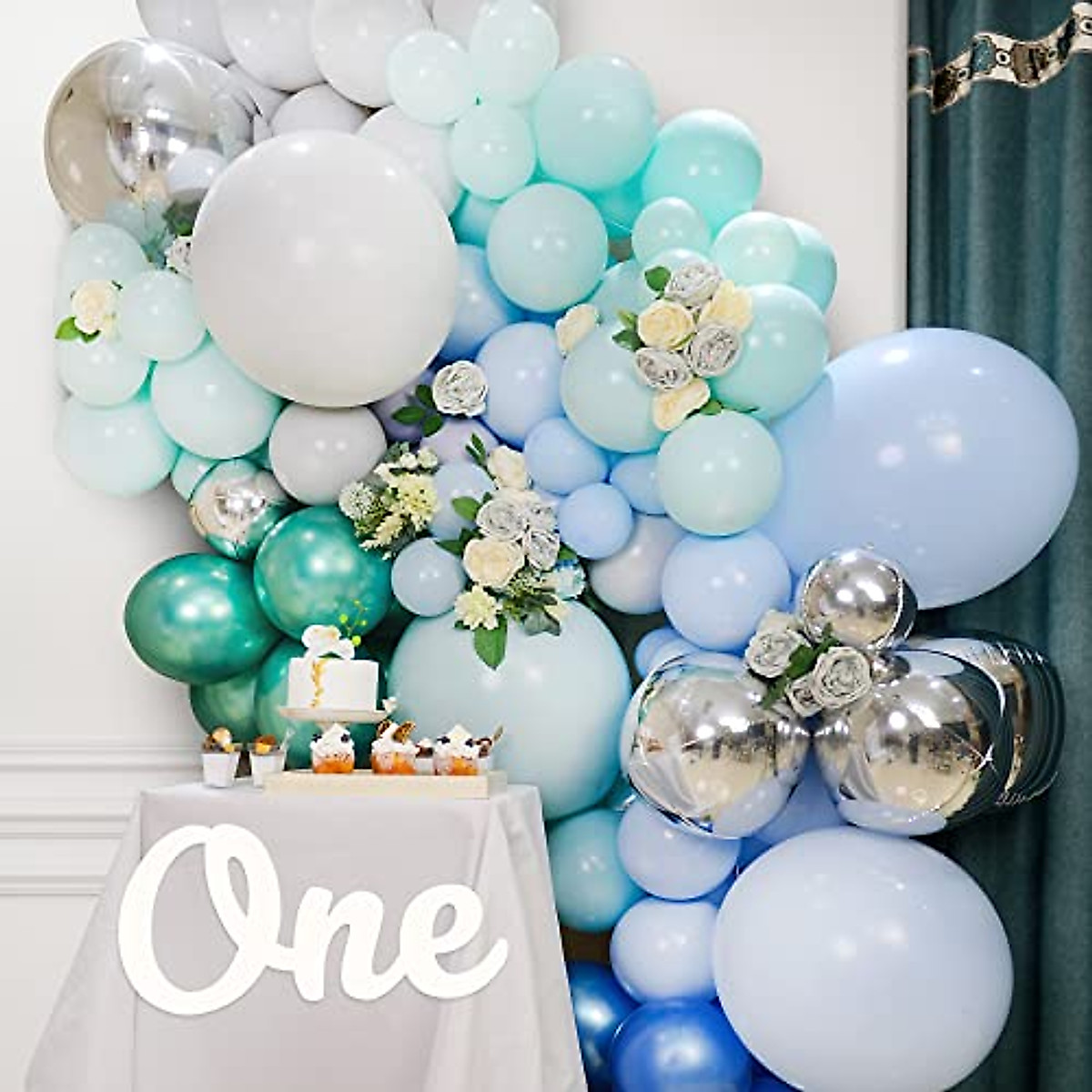 151pcs Blue Balloon Garland Kit with Silver Orbz Balloon Different Size Metallic Blue Light Gray Double Stuffed Balloon Arch for Boy Baby Shower Winter Wonderland Frozen Birthday Party Decorations