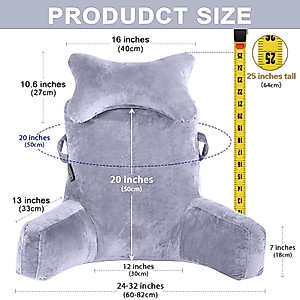 Reading Pillow-Bed Rest Pillow with Detachable Neck Roll & Higher Support Arm for Sitting in Bed Couch or Floor-Backrest Reading Pillow Adult Back Pillow for Reading/Watching TV/Gaming/Relaxing