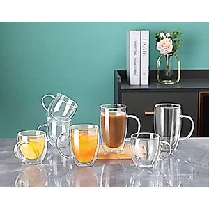ZONEYILA Double Wall Glass Coffee Mugs Set with Handle, 8oz Tea Cups, Clear Glass Drinkware for Espresso, Cappuccino, Latte, Hot Beverages[4-Pack,8 Ounce]
