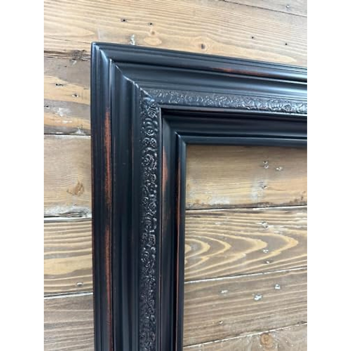 8 x 10 Traditional wood picture frame, handmade, custom made, handpainted, Distressed Black (8 X 10 W/PLEXIGLASS AND BACKING)