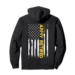 Army Retired Military Army Thin Goldline American Flag Pullover Hoodie