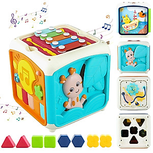Tikooere Activity Cube Toy for Baby,7 in 1 Multi-Function Play Cube with Music Keyboard,Drum and Xylophone,Educational Musical Toy Gifts for Toddlers Kids Boys Girls 1 2 3 4 5 6 Years Old(Blue)