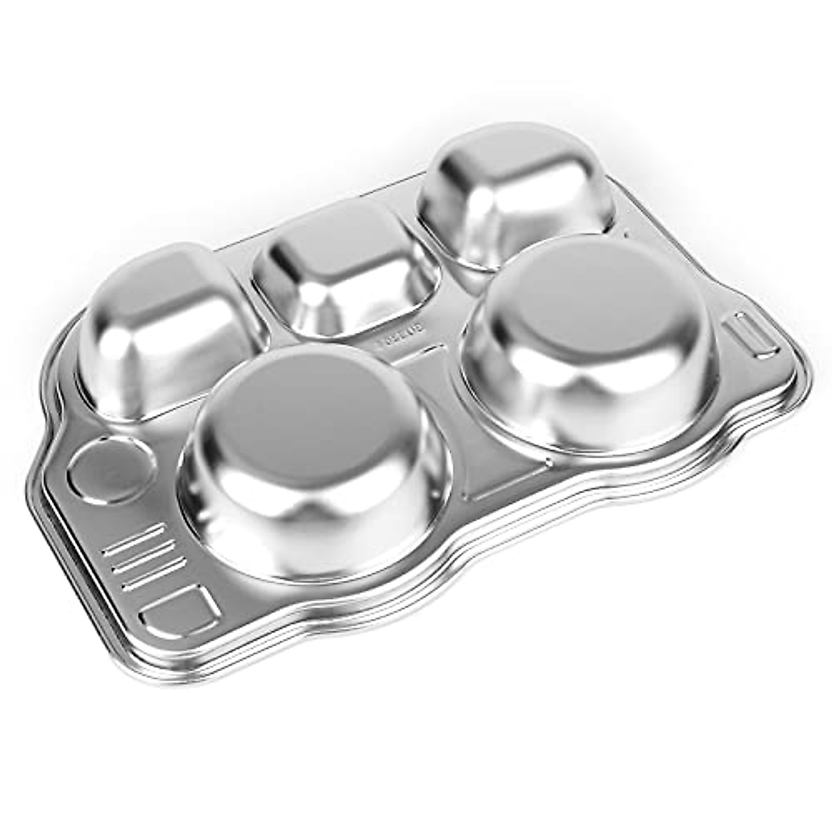 ZEAYEA 3 Pack Stainless Steel Divided Plate, 304 Stainless Divided Platter, 5 Section Car Shape Divided Dinner Tray, Kids Snack Meal Plate for Lunch, Portion Control, Camping, BPA free