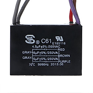 ANG-puneng 2Pcs CBB61 Ceiling Fan Capacitor Electrical Power Relay Connecting Capacitor 4.5uf+6uf+5uf 5 Wire 250V