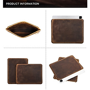 CataPurus Top Grain Genuine Leather 12.9" iPad Sleeve Case, Minimalist Vintage Design, Handmade, Compatible with 12.9" iPad Pro 3/4/5/6 Gen, Fits A1876 A1865 A1983 A2014 A2229 A2232, Coffee 12.9 Inch