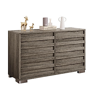 LUXOAK Farmhouse 6 Drawers Dresser for Bedroom, Chest of Drawers with Slat Handles & Quick Install with Pre Installed Slide, 54" Rustic TV Stand for Living Room, Entryway, Rustic Grey