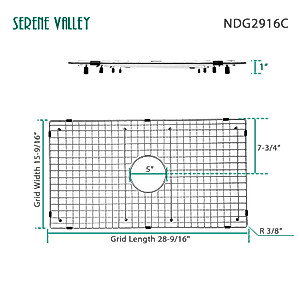Serene Valley Sink Bottom Grid 28-9/16" X 15-9/16", Centered Drain with Corner Radius 3/8", Sink Protector NDG2916C