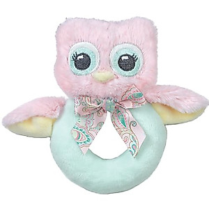 Bearington Baby Lil' Hoots Plush Stuffed Animal Pink Owl Soft Ring Rattle 5.5"