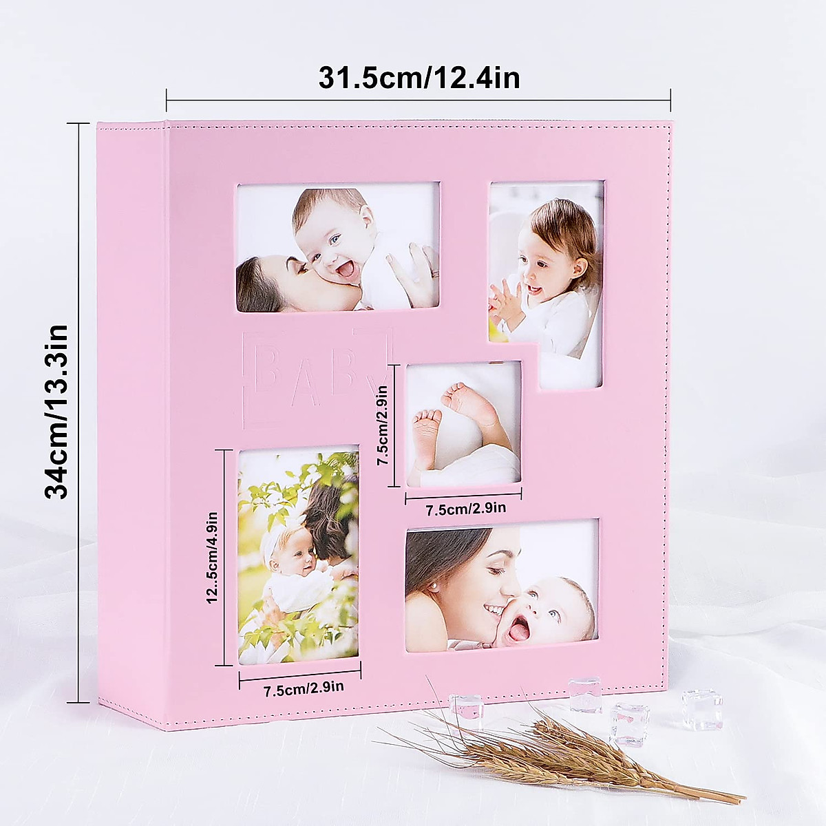 Ywlake Baby Photo Album 4x6 500 Pocket Pictures, Leather Cover Newborn Shower Girl Bebe Album Holds 500 Horizontal Vertical Photos Pink