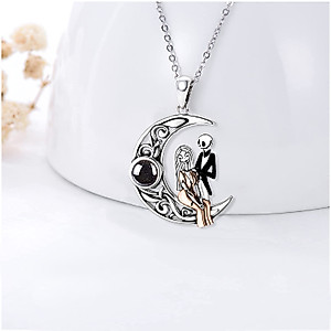 ONEFINITY Jack And Sally Jewelry Nightmare Sterling Silver 100 Languages I Love You Pendant Necklace Moon Before Christmas Birthday Gifts for Women