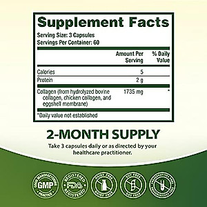 NutraA2Z Multi Collagen Pills 1735mg -180 Collagen Capsules (60 Servings) - Types I, II, III, V & X for Healthy Skin, Hair, Nails & Joint Support