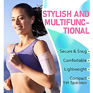 HiRui Running Armband Sleeve Universal Sports Armband Cell Phone Holder Armband for Exercise Workout, Compatible with iPhone 15/14/13/Plus/Pro Samsung Galaxy All Phones (L, Pink)