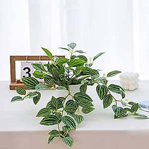 CEWOR Fake Plants,2 Pack,Realistic Artificial Hanging Plants,Faux Peperomia Watermelon Plants,Indoor Outdoor Decor