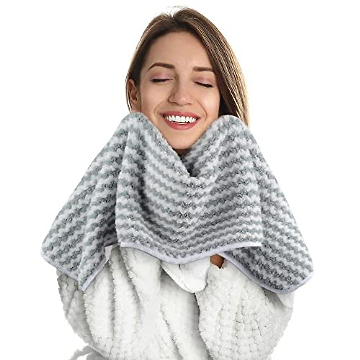 KinHwa Microfiber Hand Towels for Bathroom Super Soft Hand Towel Absorbent Striped Bathroom Hand Towels for Spa Face Gym Sports 16inch x 30inch 4 Pack Greyish-Green